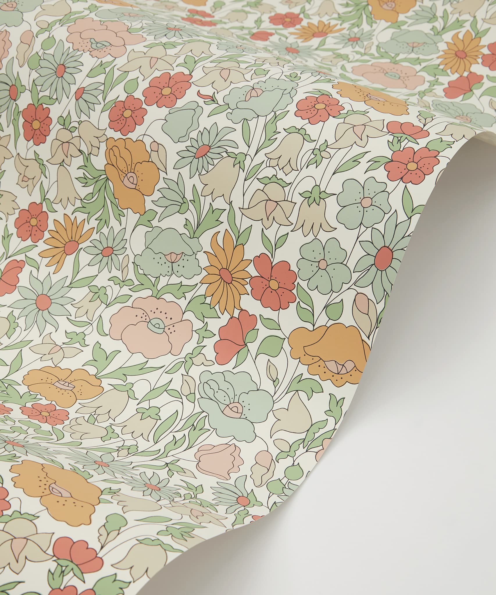 Poppy Meadowfield Wallpaper in Lichen | Liberty Fabrics