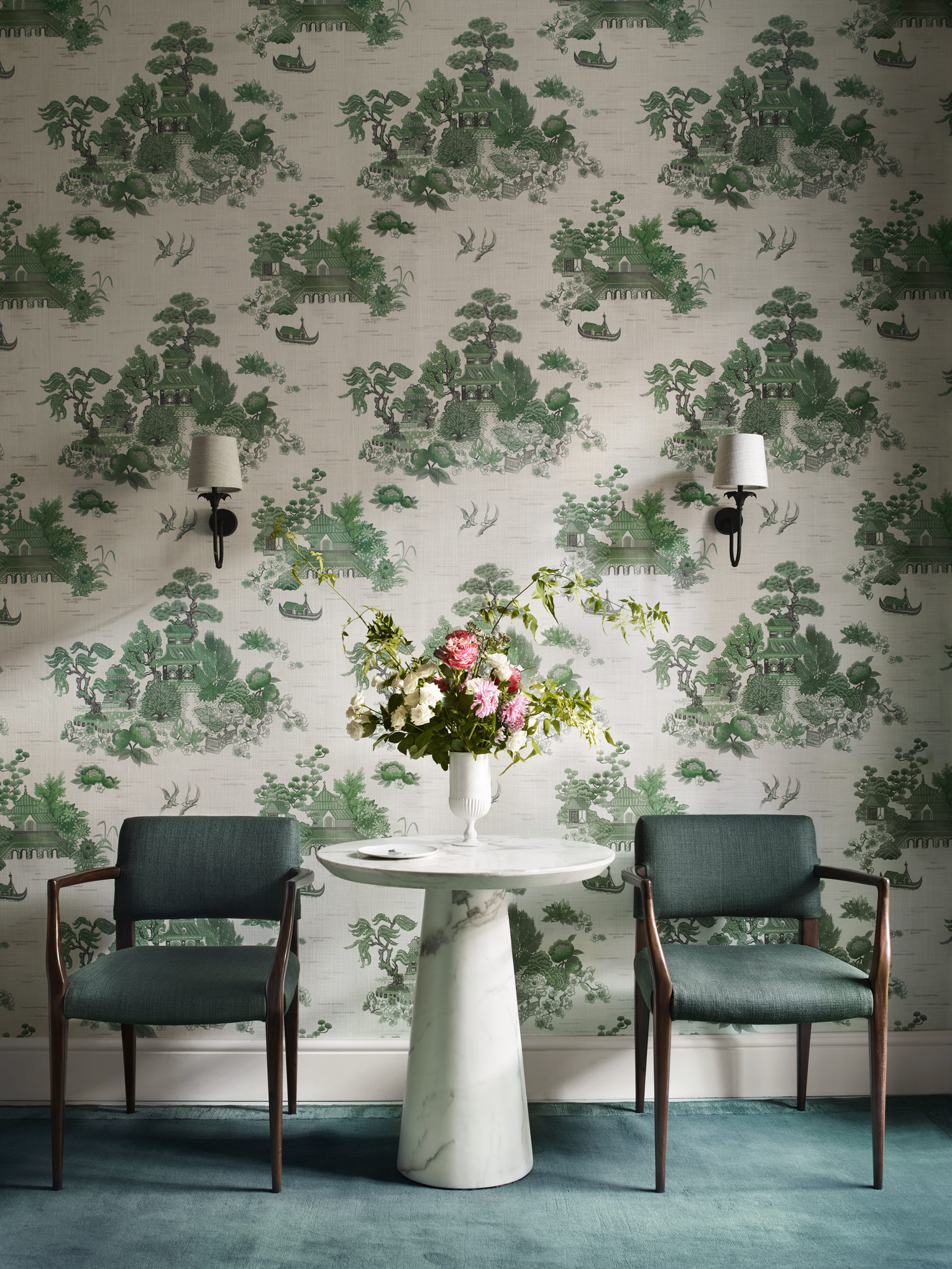 Floating Palace Linen Wallpaper in Jade | Liberty Fabrics